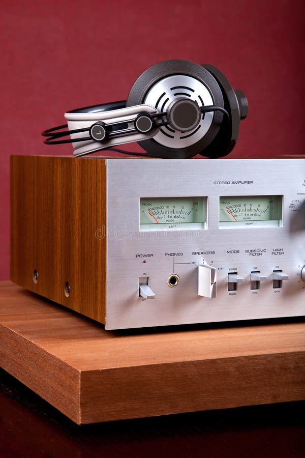 Vintage Stereo Amplifier Front Panel and Cabinet with Headphones Stock ...