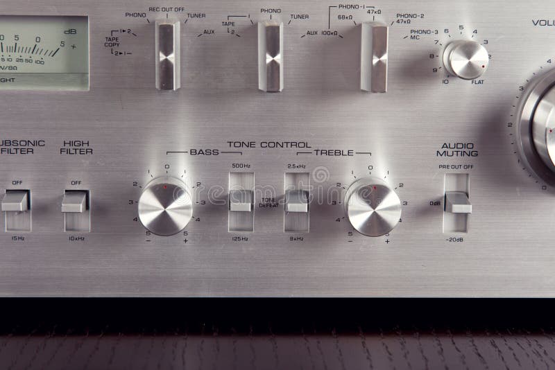 Vintage Stereo Amplifier Front Panel and Cabinet with Headphones Stock ...
