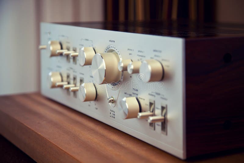 Vintage Stereo Amplifier Shiny Metal Front Panel Controls Stock Photo ...