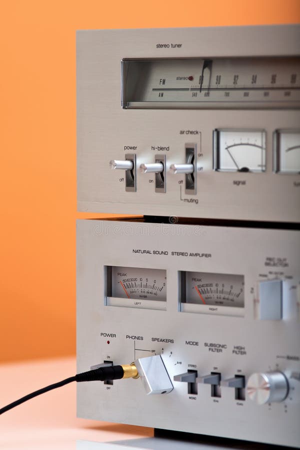 Vintage Stereo Amplifier and Tuner Stock Image - Image of electronic ...