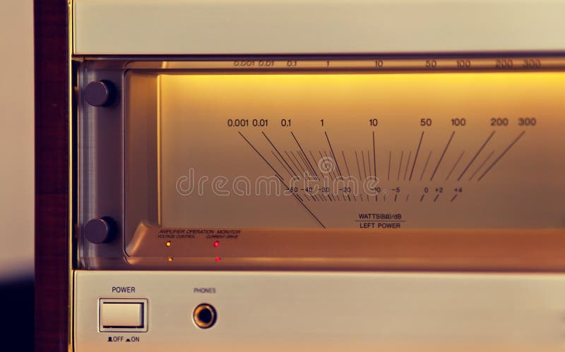 Vintage Stereo Audio Power Amplifier Large Glowing VU Meter Stock Photo ...