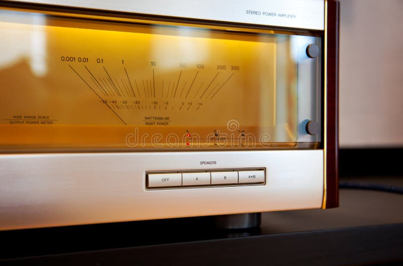 Vintage Stereo Audio Power Amplifier Large Glowing VU Meter Stock Photo ...