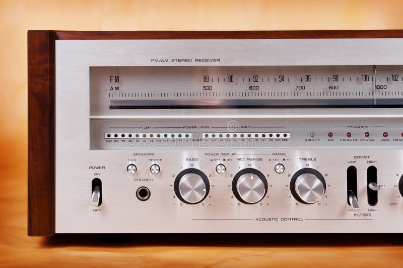 Vintage Stereo Radio Receiver Stock Photo - Image of system, wooden ...