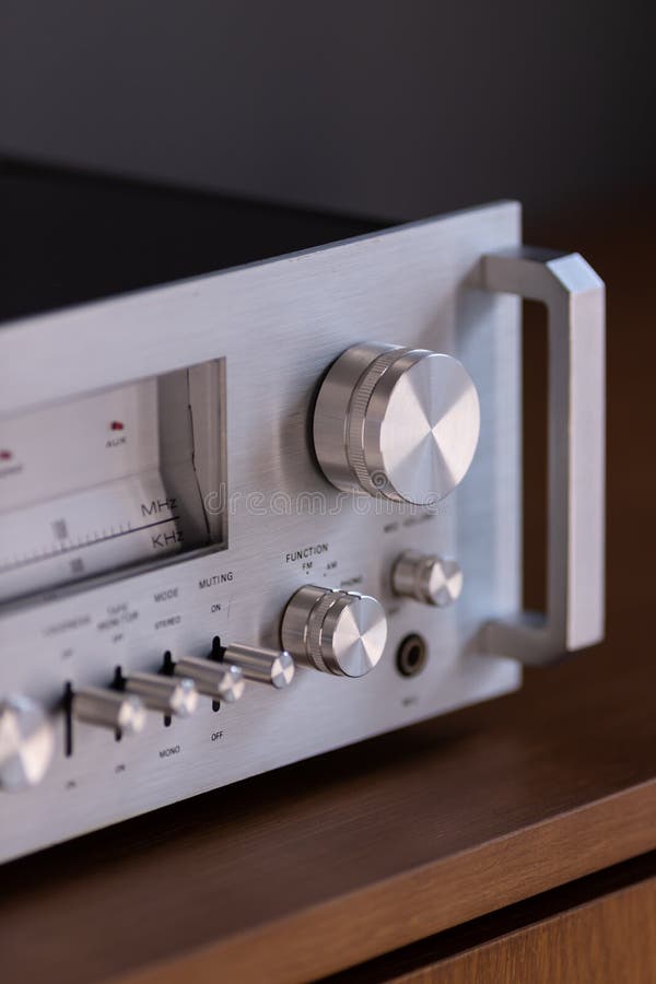 Vintage Stereo Receiver Front Panel with Controls Side View Closeup ...