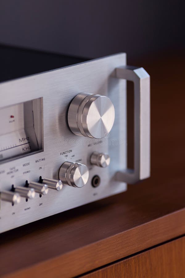 Vintage Stereo Receiver Front Panel with Controls Side View Closeup ...