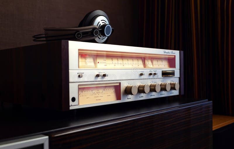 Vintage Stereo Receiver Front Panel with Warm Backlight Stock Photo ...