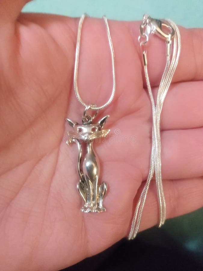 Vintage Sterling Silver Cat Necklace Stock Image - Image of necklace ...