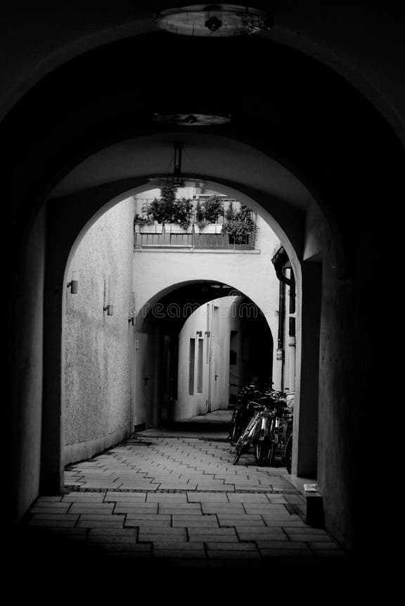 Vintage Stile Black & White Backyard in Minich Stock Photo - Image of ...
