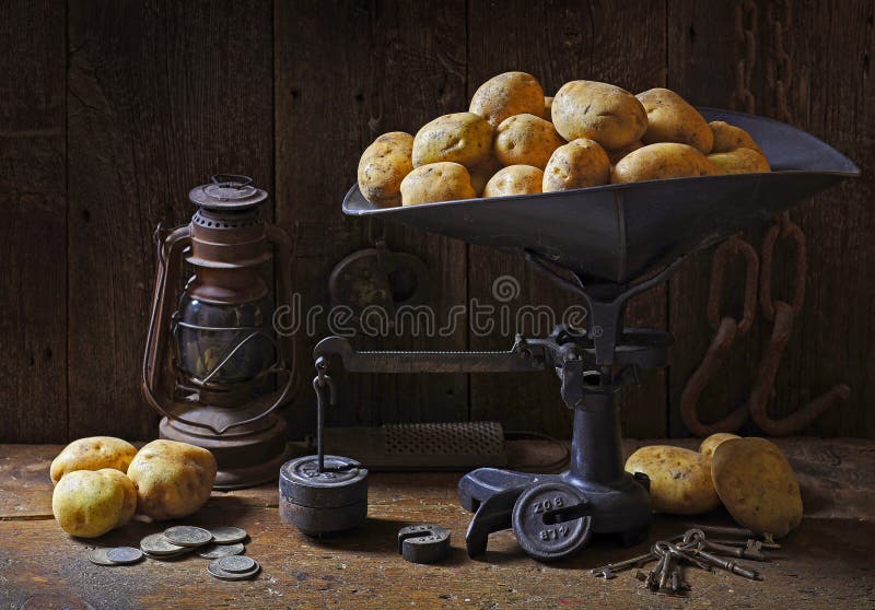 Still Life with Antique Scale and Potatoes Stock Photo - Image of ...