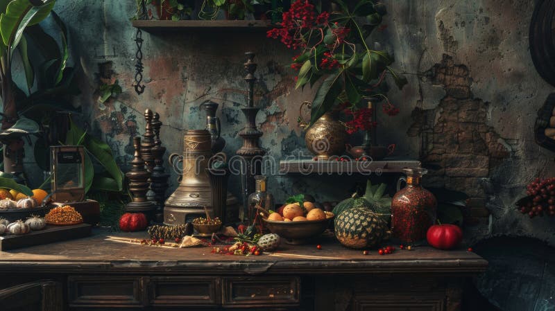 Vintage Still Life with Fruits and Antiques Stock Photo - Image of ...