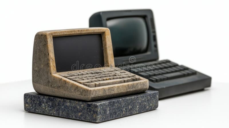 Vintage Stone Computer Models Representing Retro Technology and ...