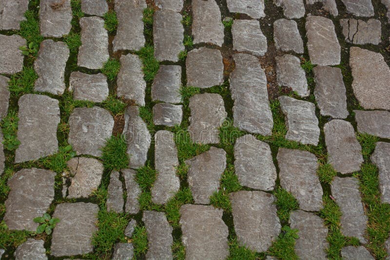 Vintage Stone Texture Footpath with Green Grass Stock Photo - Image of ...