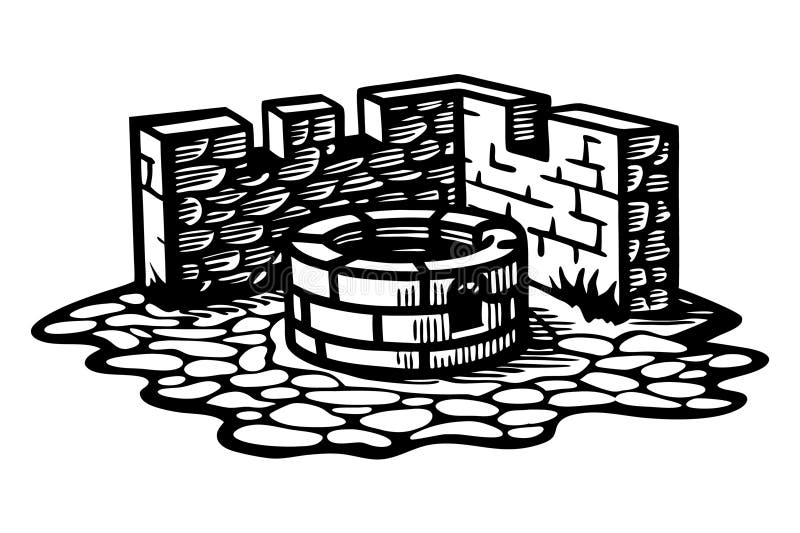 Vintage Stone Well Illustration with Rustic Bricks and Cobblestone ...