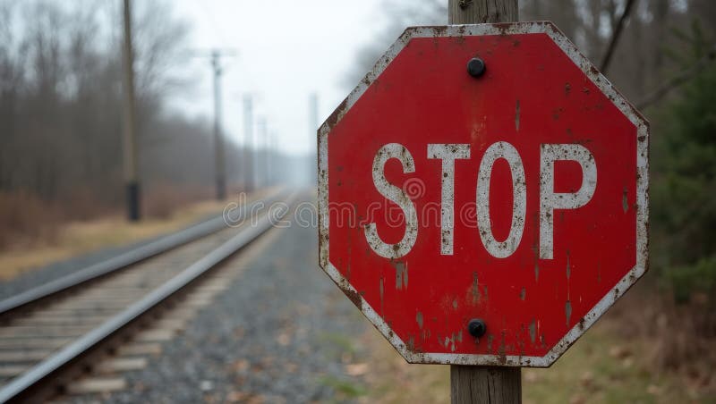 Vintage STOP Sign at Railroad Crossing Stock Illustration ...