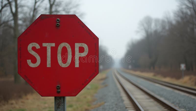 Vintage STOP Sign at Railroad Crossing Stock Illustration ...