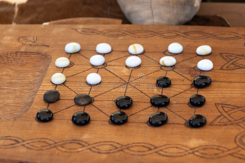 Vintage Strategy Board Game Black White Stones Wooden Table Stock ...