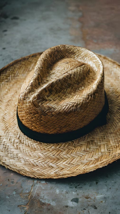 Vintage Straw Hat Rests on a Textured Surface, Evoking Nostalgia Stock ...