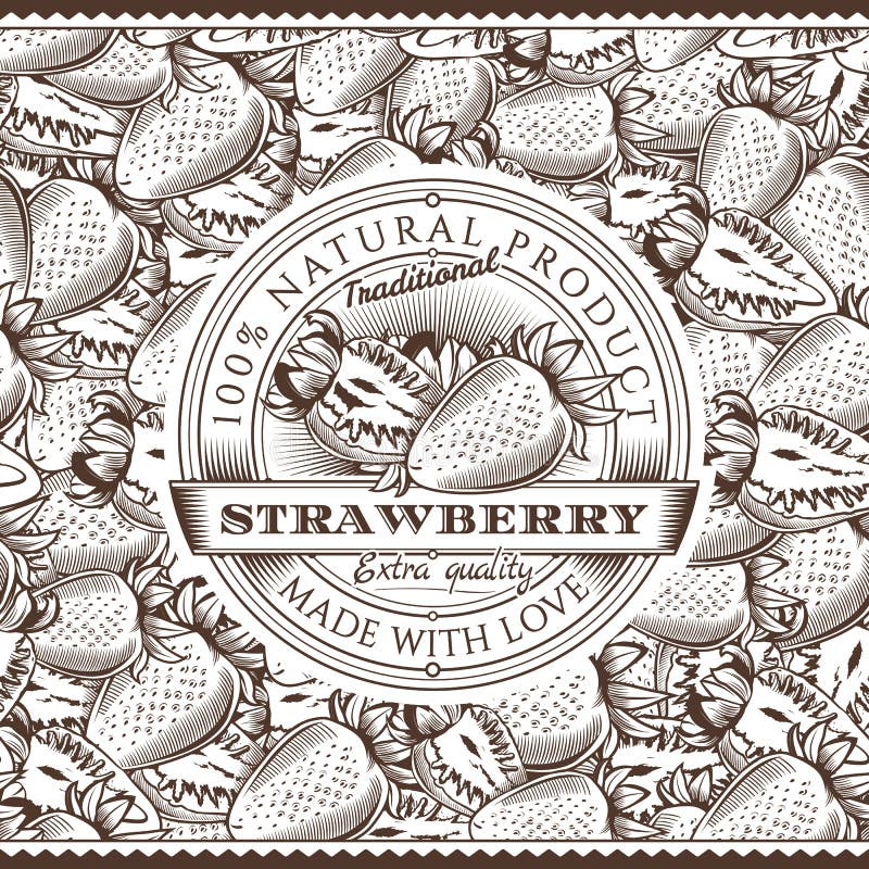Vintage Strawberry Label on Seamless Pattern Stock Vector ...
