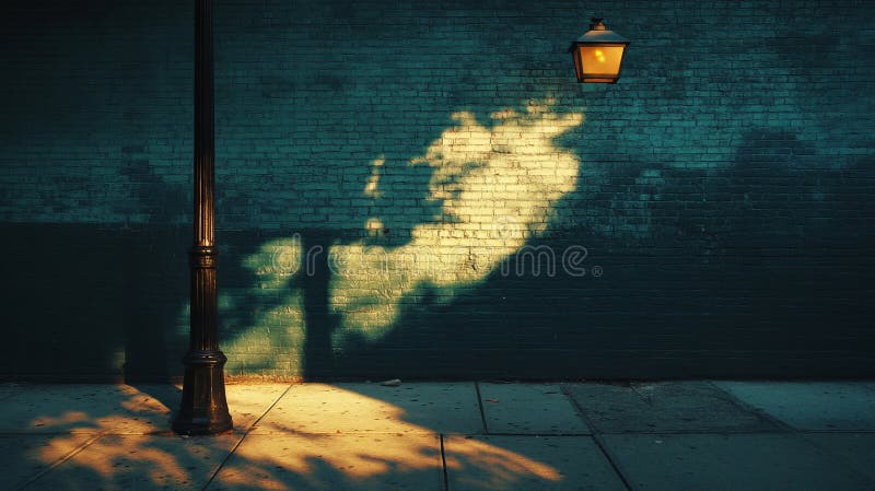 Vintage Street Lamp Casting Shadows on Brick Wall in Urban Setting at ...