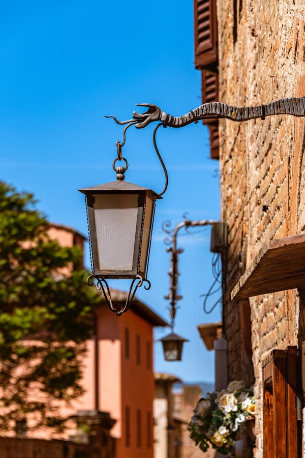 Vintage Street Light in Ancient Certaldo Stock Photo - Image of ...