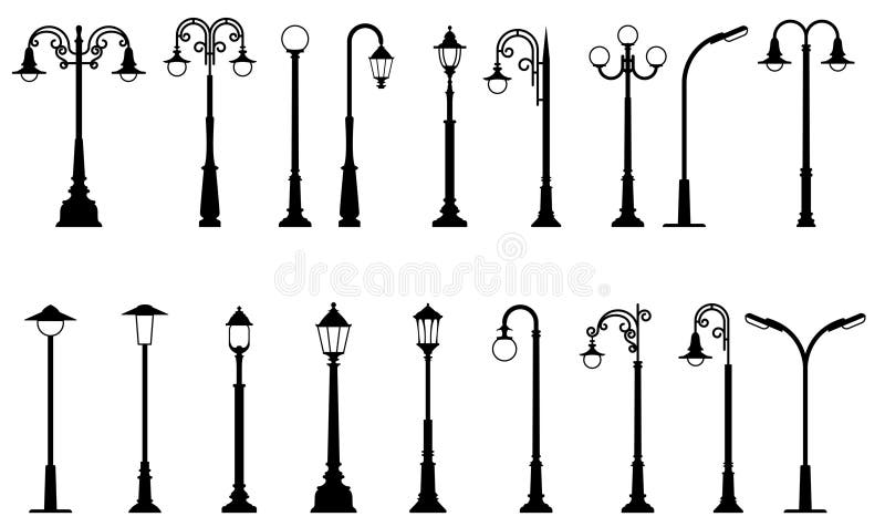 Vintage Street Light Posts Set, Old Street Lamp Posts, Sidewalk Lantern ...