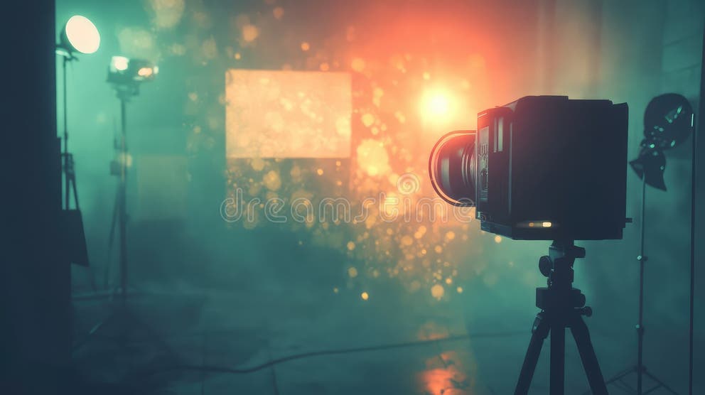 Vintage Studio Camera Capturing Light and Glowing Particles Stock Photo - Image of retro, video ...
