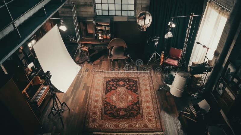 Vintage Studio Setup with Cameras and Furniture Stock Illustration ...