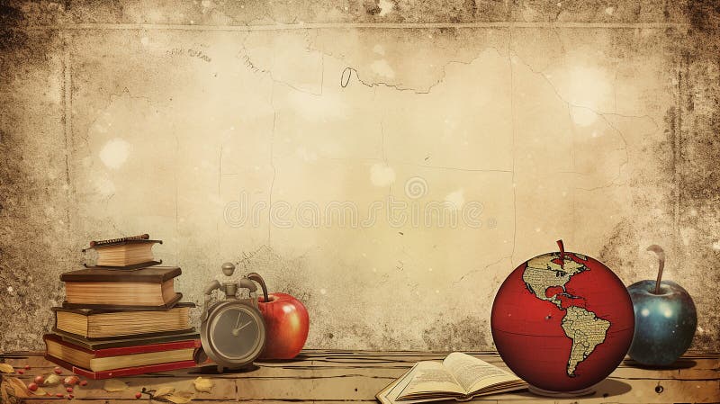 Vintage Study Break Aged Texture Illustration with Old Books Stock ...