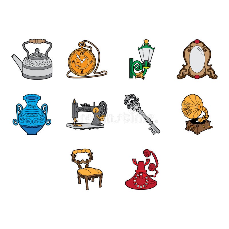 Vintage stuff icon set stock vector. Illustration of design - 267385540