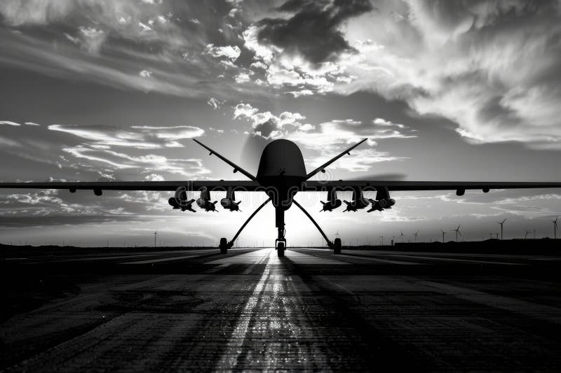 A Vintage-style Black and White Image of a Military Plane in Flight ...