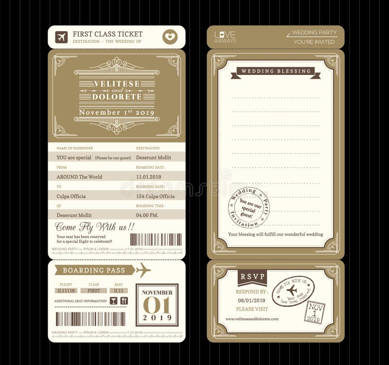 Vintage Boarding Pass Wedding Invitation Template Stock Vector ...