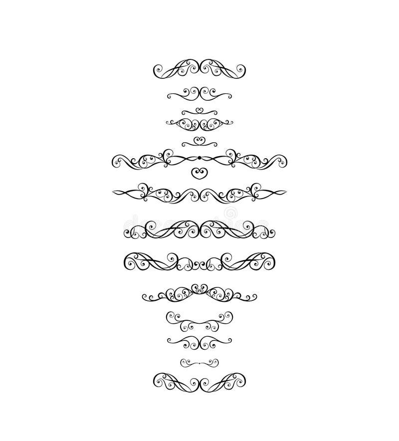 Vintage Style Calligraphic Set of Decorative Curled Black Headers ...