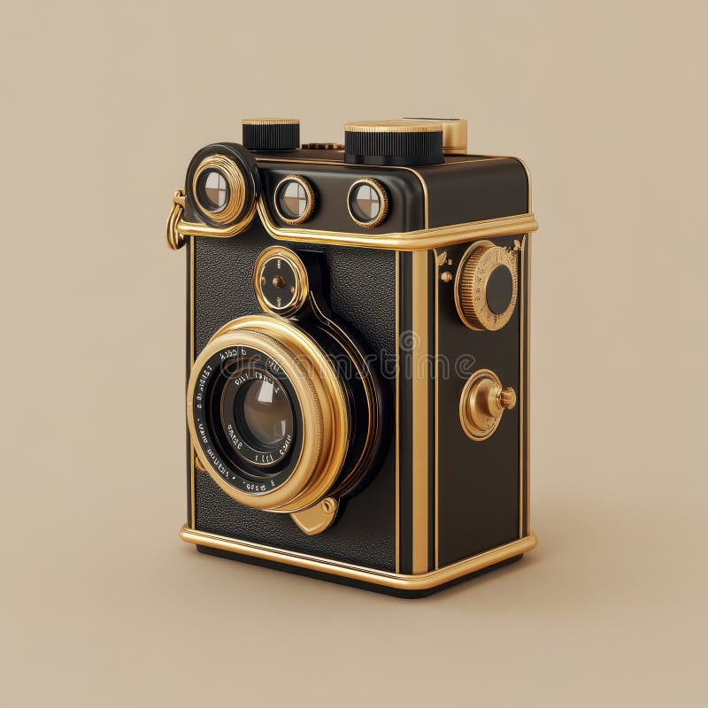 A Vintage-style Camera Featuring a Black and Gold Design, Showcasing ...