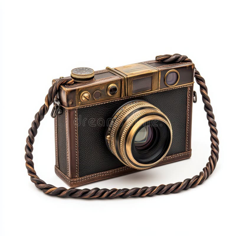 Vintage-style Camera with Leather Accents and a Decorative Strap Stock ...
