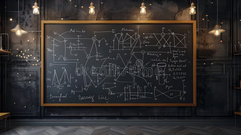 Vintage-style Classroom with Chalkboard of Mathematical Formulas ...