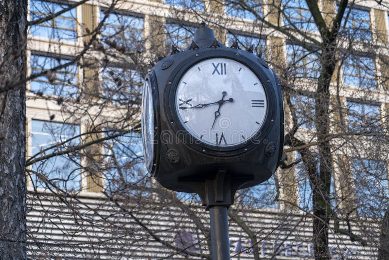 Vintage Style Clock in the Park Close-up Stock Image - Image of square ...