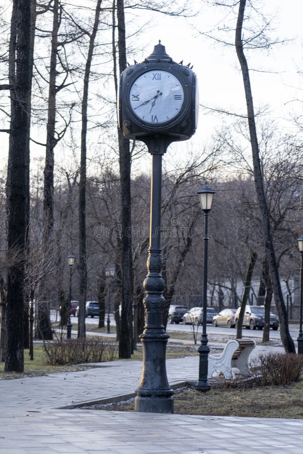 Vintage Style Clock in the Park Close-up Stock Photo - Image of city ...