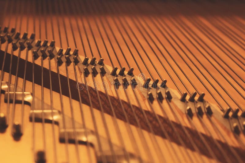 Inside Grand Piano Vintage Close Up Bridge and Strings 02 Stock Image ...