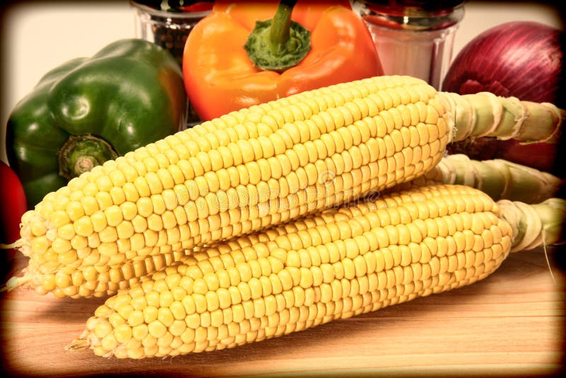 Vintage Style Corn and Vegetable Photograph Stock Photo - Image of ...