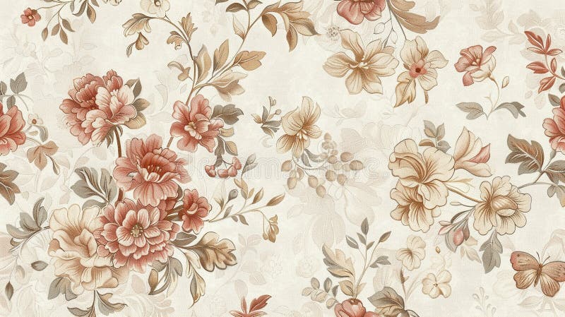 Vintage Style Dusty Floral Pattern on Cream Colored Background, Spring ...