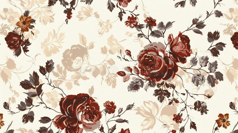 Vintage Style Dusty Floral Pattern on Cream Colored Background, Spring ...