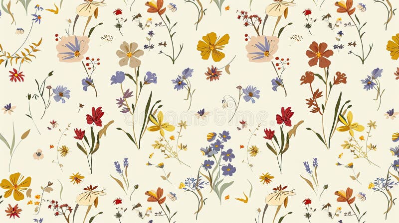 Vintage Style Dusty Floral Pattern on Cream Colored Background, Spring ...