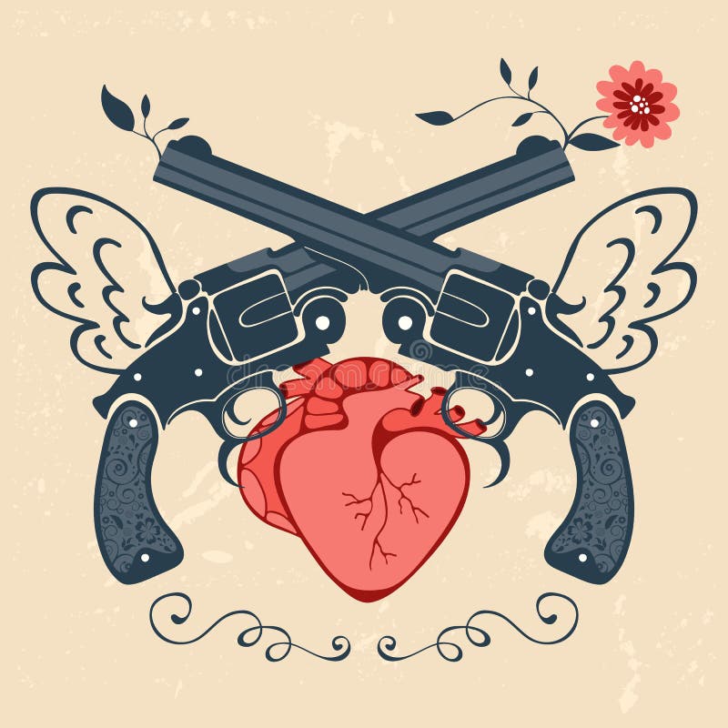 Vintage Style Emblem with Human Heart and Two Stock Vector ...