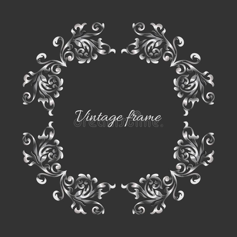 Vintage Style Empty Round Silver Frame on Dark Backdrop. Stock Vector ...