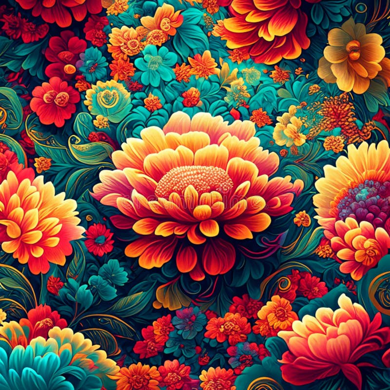Vintage Style Flowers Backdrop Vivid Colors Stock Illustration ...