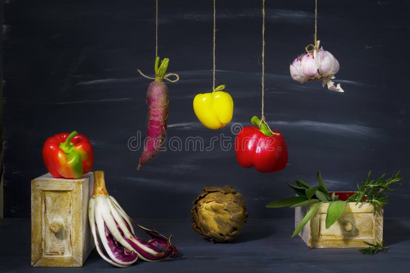 Vintage Style Food Still Life Stock Image - Image of pepper, food: 91964437