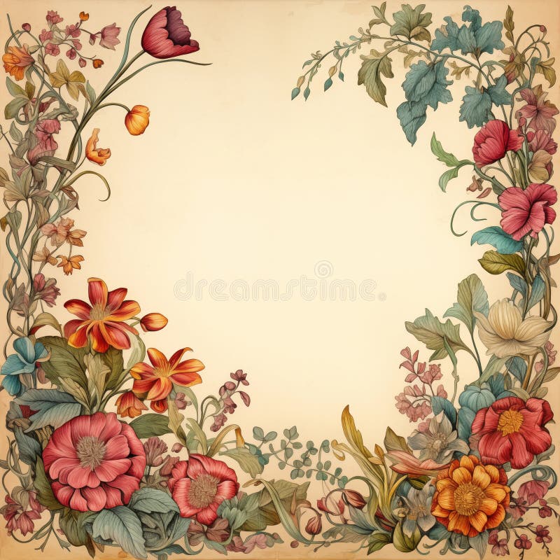 346 Ornate Floral Border Frame Vintage Style Flowers Leaves Stock ...