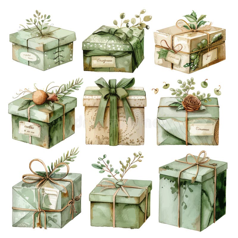 Vintage Style Gift Boxes, Watercolor Illustration Stock Image - Image ...