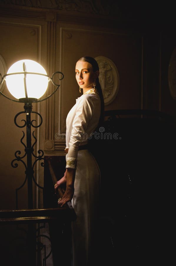 Vintage Style Girl Posing on Museum Stock Photo - Image of active, diva ...