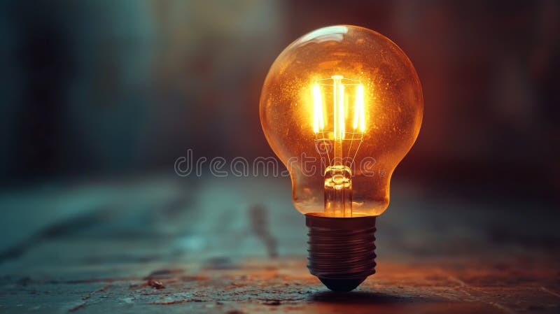 Vintage-style Glowing Light Bulb on a Rustic Surface Stock Image ...